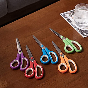 Multipurpose Scissors ,Stainless Steel Comfort Grip Handles，Sturdy Sharp Scissors for Office Home School Sewing Fabric Craft Supplies,Pack of 5，Right/Left Handed