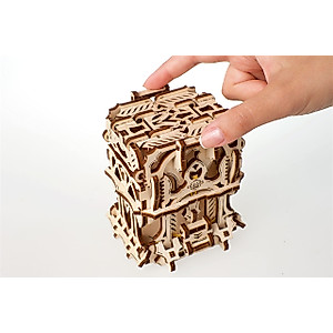 UGEARS 3D Puzzle for Board Games – Deck Box for up to 120 Game Cards - Unique Mechanical Devices for Family Tabletop Role-Playing Games - Wooden Construction Kits for Adults