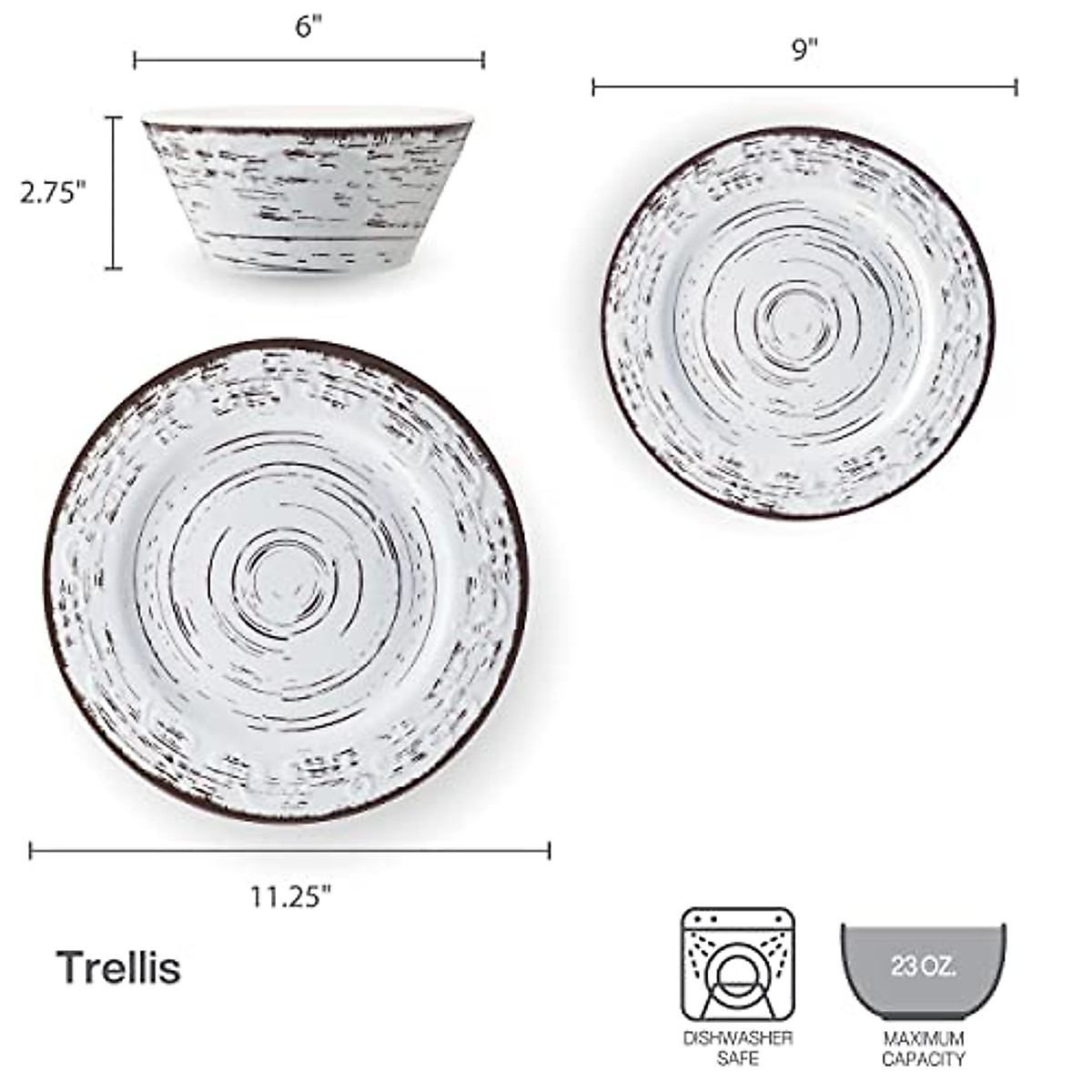 Pfaltzgraff Trellis 12 Piece Outdoor Melamine Dinnerware Set, Mulitcolored, Service for 4