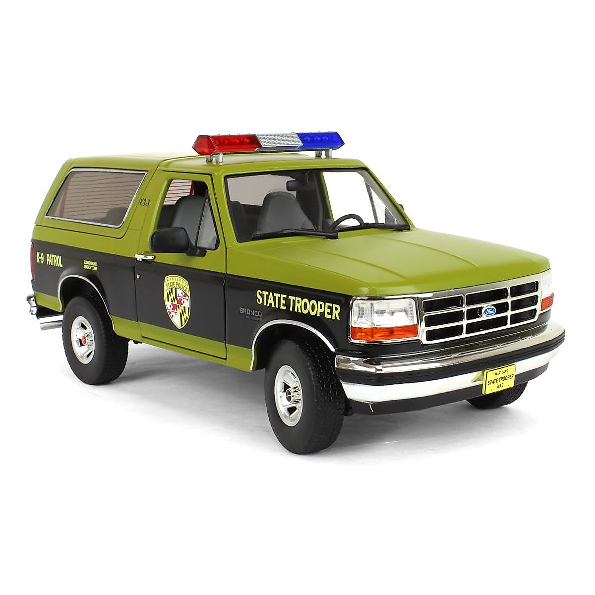 Toy Cars 1996 Bronco Maryland State Police State Trooper Bloodhound Search Team - K-9 Patrol Artisan Collection 1/18 Diecast Model Car by Greenlight 19113