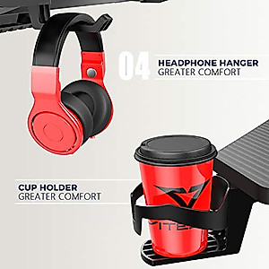 VITESSE Gaming Desk 63 Inch, Ergonomic Gamer Computer Desk with Mouse Pad, PC Gaming Tables with Chargeable Gaming Handle Rack, Cup Holder Headphone Hook