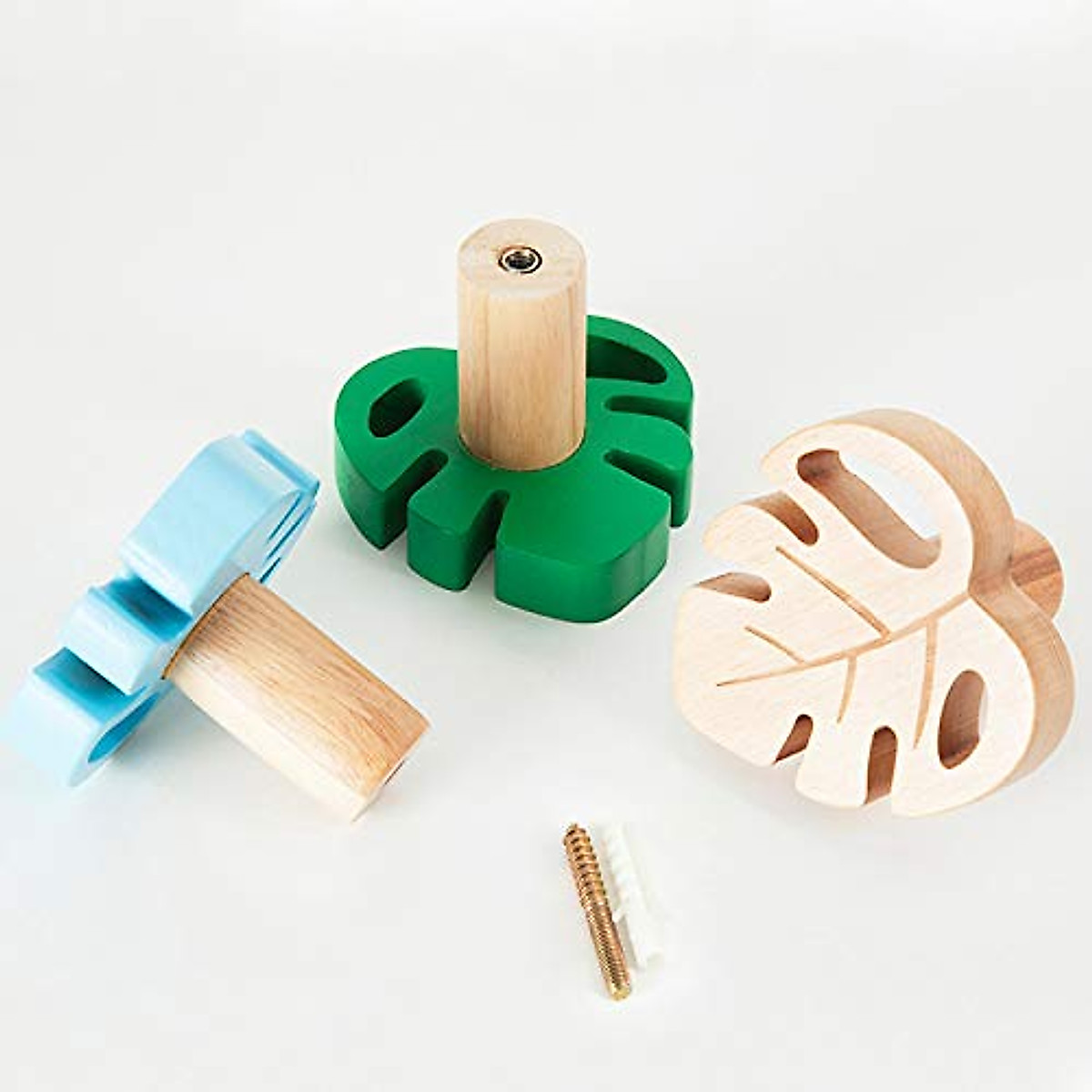 Kelendle 4Pcs Wall Mounted Monstera Wooden Coat Hooks with Mounting Hardware Single Wall Hook Rack Clothes Hanger Organizer (Beech)