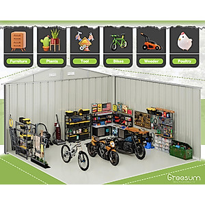 Greesum Outdoor Storage Shed 10 x 10 ft. Utility Tool Shed Metal Storage Garden Shed with Door & Lock for Patio Storage, Gray