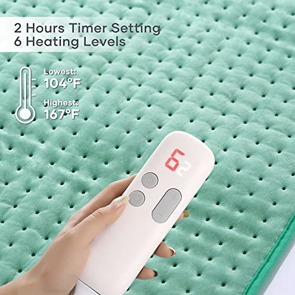XXX-Large King Size Heating Pad for Pain Relief, 18" X 33" Fast Heating Pad with 2H Auto Shut Off, 6 Heat Settings & Machine Washable, Moist & Dry Heat Therapy for Neck Back Shoulder Relief and Cramps