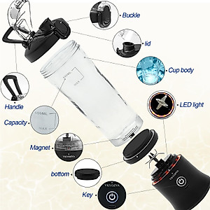 Portable Blender, VKYOZVA Personal Blender for Shakes and Smoothies, 20 OZ Mini Blender with 6 -leaf Sharper Blades, USB Rechargeable Blender Travel Lid with 2 Straws For Home, Kitchen, Office, Gym