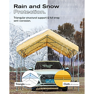 FINFREE Carport 10 x 20 ft Heavy Duty Carport with 4 Sandbags, Car Canopy for Auto, Boat & Market Stall, Adjustable Height from 9.5 ft to 11 ft,Beige