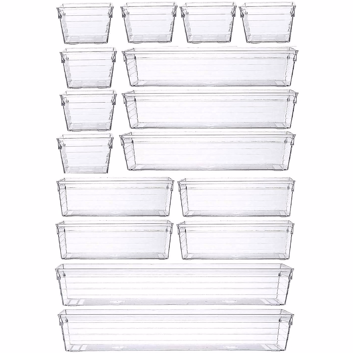 Grace Store 16Pcs Clear Drawer Organizer Plastic Desk Drawer Organizer Tray for Makeup, Kitchen Utensils, Jewelries, and Gadgets