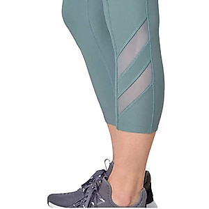 Mondetta Womens Midweight High Waisted Mesh Capri Legging (Medium, Blue)