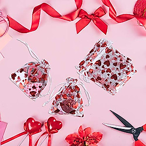 TUPARKA 120 pcs Valentine Gift Bags,Valentines Candy Treat Bags, Love Heart Organza Bags Drawstring Pouches for Valentines Goodie Wedding Gift Packaging,Valentines Party Favor Bags