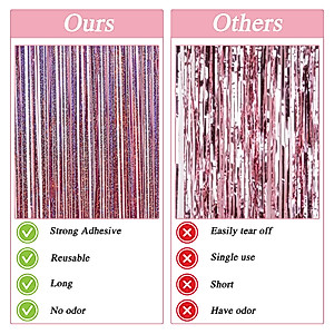 RUBFAC Pink Tinsel Backdrop for Pink Party Decorations, Pink Foil Fringe Curtain, 6.4x8 Feet, Pack of 2, Pink Streamers Decorations for Princess Birthday Bachelorette Wedding