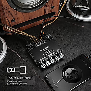 Bluetooth Power Amplifier Board with Subwoofer 2.1 Channel 50W×2+100W, 12V-24V Audio Power Amplifier Module with Treble and Bass Control for DIY Bluetooth Audio and Store Home Theater