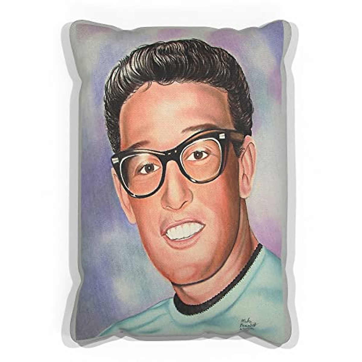 Buddy Holly Canvas Throw Pillow for Couch or Sofa at Home & Office by Artist Mike Bennett 13" x 19".