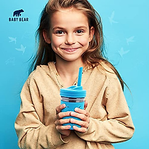 Baby Bear Products Kids Cups - Set of 4, 250ml Stainless Steel Mason Jar with Silicone Sleeves and Straws with Stoppers | Smoothie Cups | Spill Proof Toddler Sippy Cups