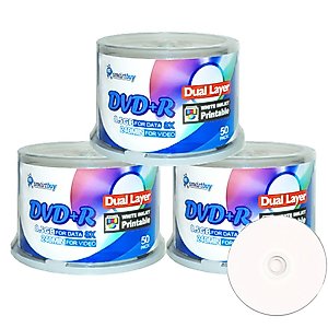 Smartbuy 150-disc 8.5gb/240min 8X DVD+r Dl Dual Layer Double Layer White Inkjet Hub Printable Blank Data Recordable Media Disc Spindle