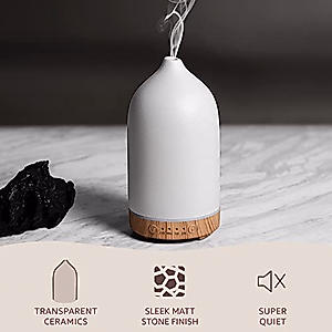 Gooamp 100ML Ceramic Diffuser,Aromatherapy Diffuser,Essential Oil Diffuser with 7 Color Lights Auto Shut Off for Home Office Room,Wood Grain Base (0.5/1/2/ON hrs Working time)