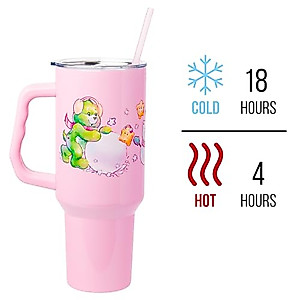 Silver Buffalo Care Bears Christmas Cuties Winter Fun Featuring Good Luck Bear, Cheer, and Christmas Wishes Bear Stainless Steel Tumbler with Handle and Straw, Fits in Standard Cup Holder, 40 Ounces