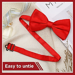 PAFUWEI Men's Pre-Tied Bow Tie, Tux Bowtie Solid Color Neck Bow Ties Adjustable Length Formal Satin Bow Tie for Wedding Party (Polyester, Red)
