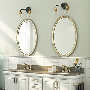 Inlight 16" Wide Black and Brushed Gold 2-Light Vanity Bath Light with Clear Seedy Glass Globe Shades, Bulb Not Included, IN-0443-2-GD