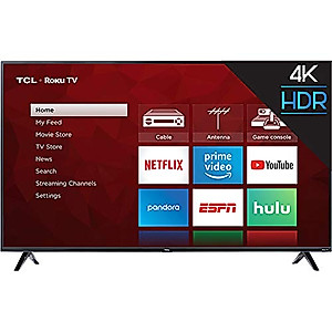 TCL 65S425 65-inch 4-Series 4K Ultra HD Roku Smart TV Bundle with 37-70-inch Low Profile Wall Mount Kit, Deco Gear Wireless Keyboard and 6-Outlet Surge Adapter with Night Light