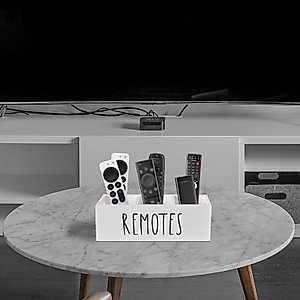 Remote Control Holder, Farmhouse Remote Storage Caddy, Bedside TV Controller Box, Rustic Wood Media Organizer Tray for Home Bedroom Table (White)