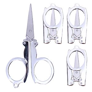 Foldable Small Scissors,Portable Mini Travel Scissor,Big Size Stainless Steel Folding Scissor with Keychain Pointy Small Sewing Fold Up Scissors Craft Camping 4 pack