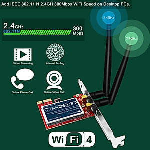 FebSmart Wireless N 2.4GHz 300Mbps PCIE Wireless Network Adapter for Windows 11, 10, 8.1, 8, 7, XP (32/64bit), Windows Server and Linux PCs, PCIE WiFi Card, PCIE WiFi Adapter (FS-N300)