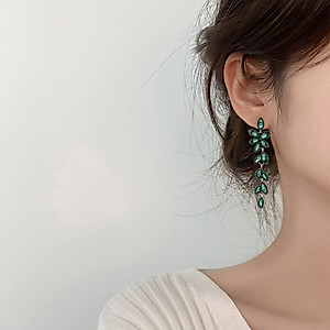 Fahion Statement Vintage Drop Dangle Earrings for Women Girls Green Crystal Earrings