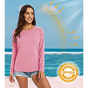 MAGCOMSEN T Shirts for Women Long Sleeve UV T Shirts Summer Running T Shirts Fishing Hiking T Shirts Quick Dry Workout Outdoor T Shirts Pink M