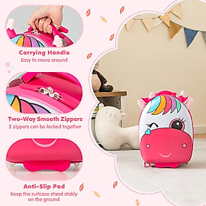 Goplus Kids Luggage, 16’’ Carry on Suitcase with LED Wheels, Waterproof Hard Shell, Lightweight Rolling Luggage for Travel, Birthday Christmas Gifts for Toddlers, Children, Boys, Girls (Pink)