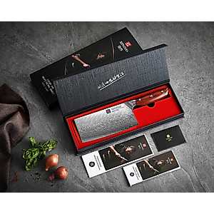 XINZUO Damascus Steel 7 Inch Cleaver Knife, Professional Butcher Knife Sharp Chinese Chef Knife Chopping Knife Kitchen Knife Vegetable, Ergonomic Rosewood Handle-Yi Series