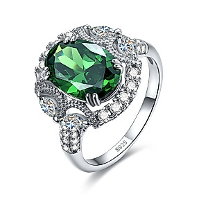 Merthus 8x12mm Oval Cut Simulated Emerald Black Oxidized Finished 925 Sterling Silver Bohemian Statement Ring for Women Size 9