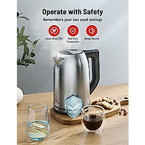 Electric Kettle,Tea Kettle with 6 Temperature Settings,Paris Rhône 1.7L Cordless Hot Water Boiler Heate,Strix Thermostat,Touch Control,Auto-Shutoff/Boil-Dry Protection, Keep Warm,LED Indicator,Coffee