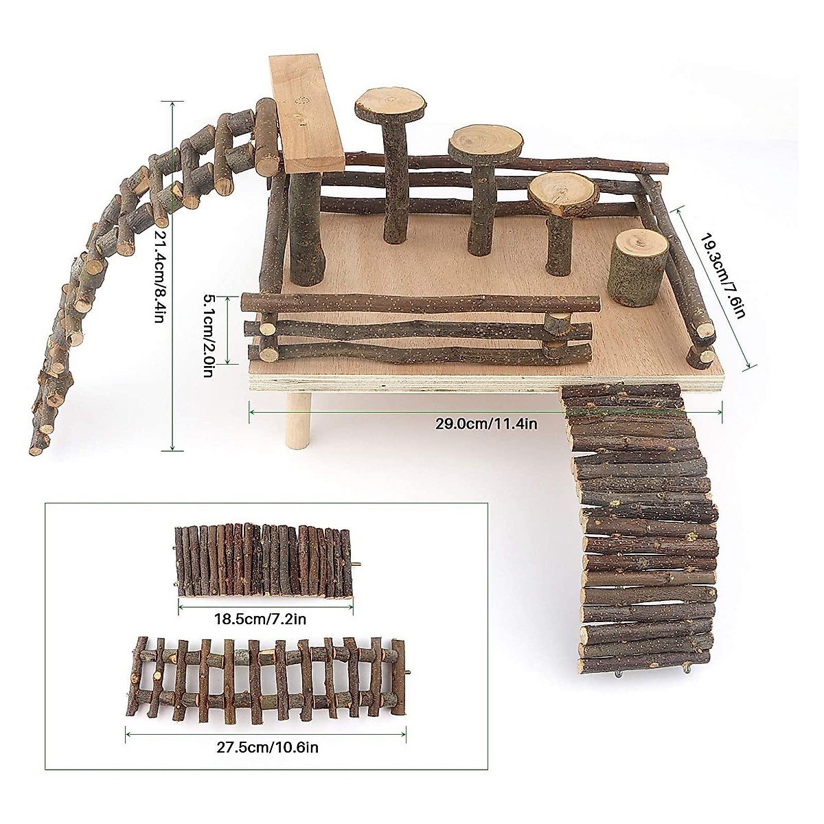 RoseFlower Hamster Playground Wooden Small Animal Activity Toys Set with Wood Ramp Bridge and Climbing Ladder - Platform Cage Toys for Syrian Hamster Mouse Gerbil Chinchilla Rat #2
