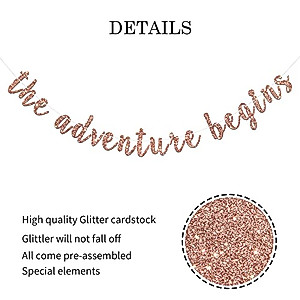 WeBenison The Adventure Begins Banner for Bridal Shower, Baby Shower, Engagement, Job Change, Farewell, Graduation Party Decorations Rose Gold Glitter Retirement Banner