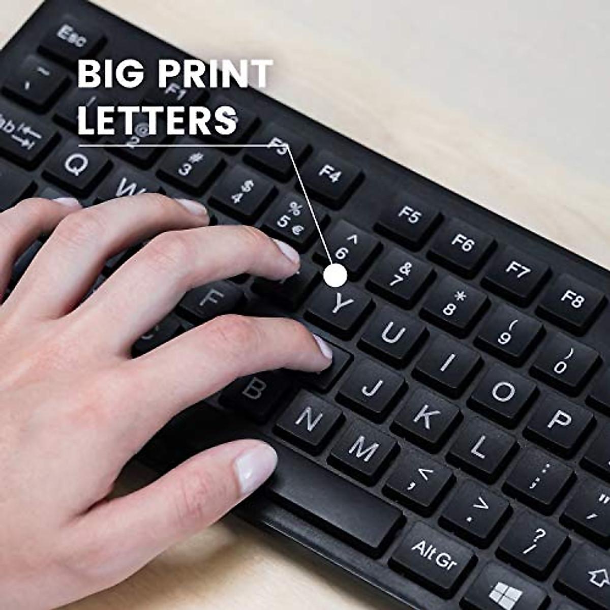 Perixx PERIBOARD-117 Wired USB Keyboard with Standard US Layout and Chiclet Big Print Keys, Black