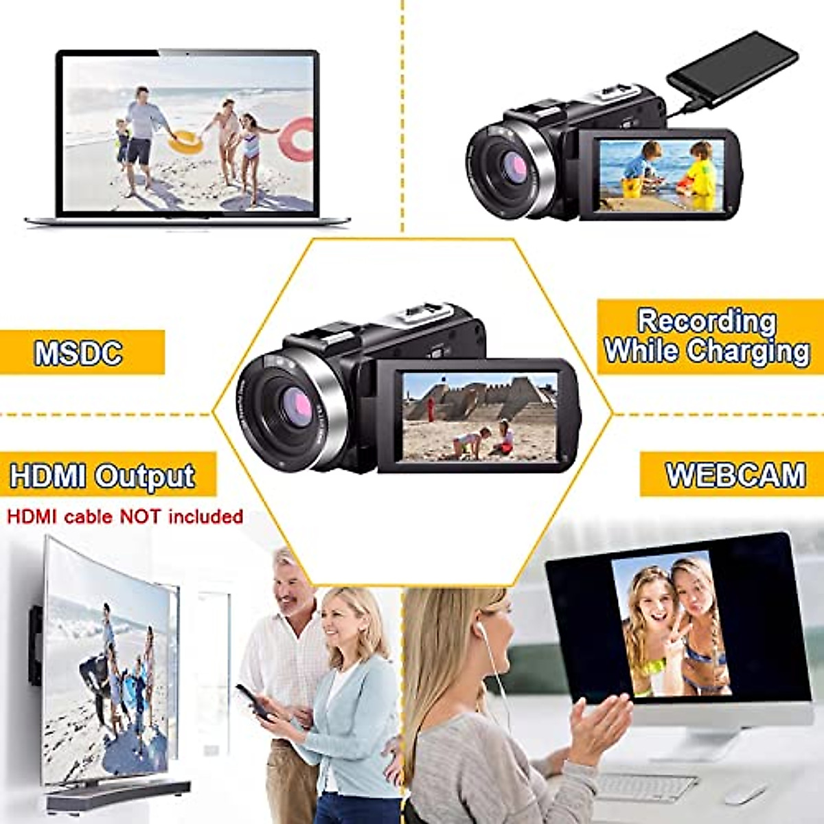 Video Camera Camcorder Full HD 1080P 30FPS 24.0 MP IR Night Vision Vlogging Camera Recorder 3.0 Inch IPS Screen 16X Zoom Camcorders Remote Control with 2 Batteries