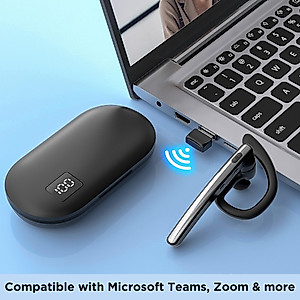 TERUNSOUl Bluetooth Headset V5.3, Wireless Bluetooth Earpiece with 600mAh Charging Case, 110H Playtime, Hands Free Headset for Cell Phone and Computer with Built-in Microphone for Work Trucker Office