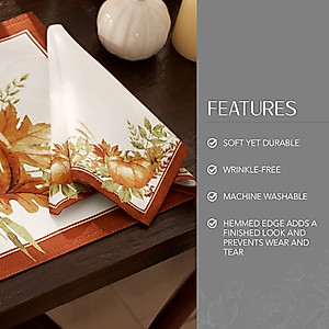 Elrene Home Fashions Autumn Pumpkin Grove Fall Napkins, Seasonal Fall Cloth Napkins, 17" x 17", Set of 4