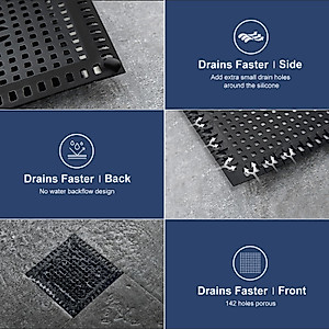 WINDALY Shower Drain Cover Hair Catcher, Shower Drain Hair Catcher, Black Matte Square Drain Cover for Catching Hair, Suitable for Bathroom Floors, Balconies, Bathtubs, Kitchen Drains