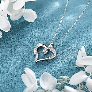 Billie Bijoux Silver Love Heart Necklace 925 Sterling Silver Platinum Plated Round CZ Woman's jewelry Gifts for Women