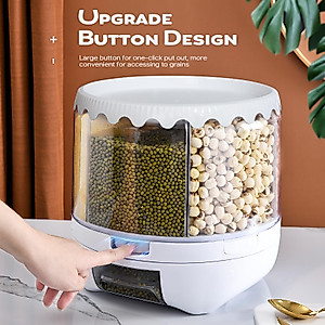 Slow Slog Grain Dispenser, 360° Rotating Storage Container, 6 Grid Food Dispenser with Storage Sealed Lid, Rice Dispenser for Kitchen Grains, Beans, Rice