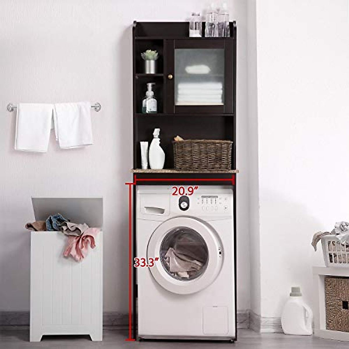 Yaheetech Over The Toilet Cabinet Space-Saving - Bathroom Free-Standing Cabinet w/Adjustable Shelves, 7.5in Dx 23.2in W x 68.9in H