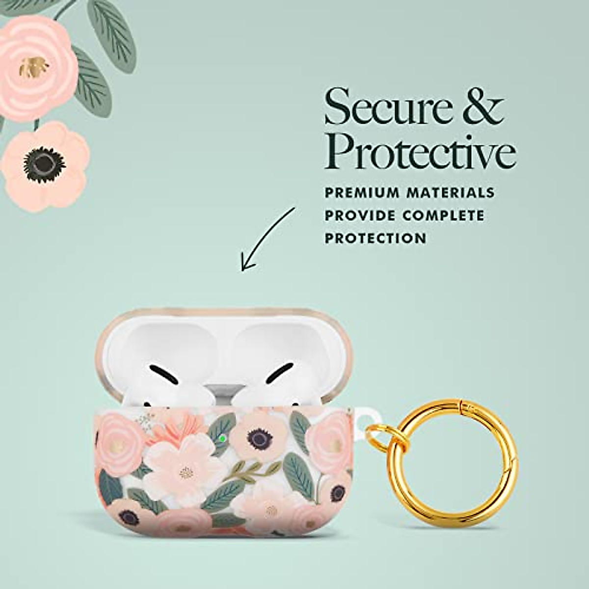 Rifle Paper Co. Airpods Pro Case Cover with Keychain [Wireless Charging Compatible] [Visible LED] Cute Case for Apple AirPods Pro with Floral Design, Anti Scratch, Slim, Shockproof - Wild Flowers