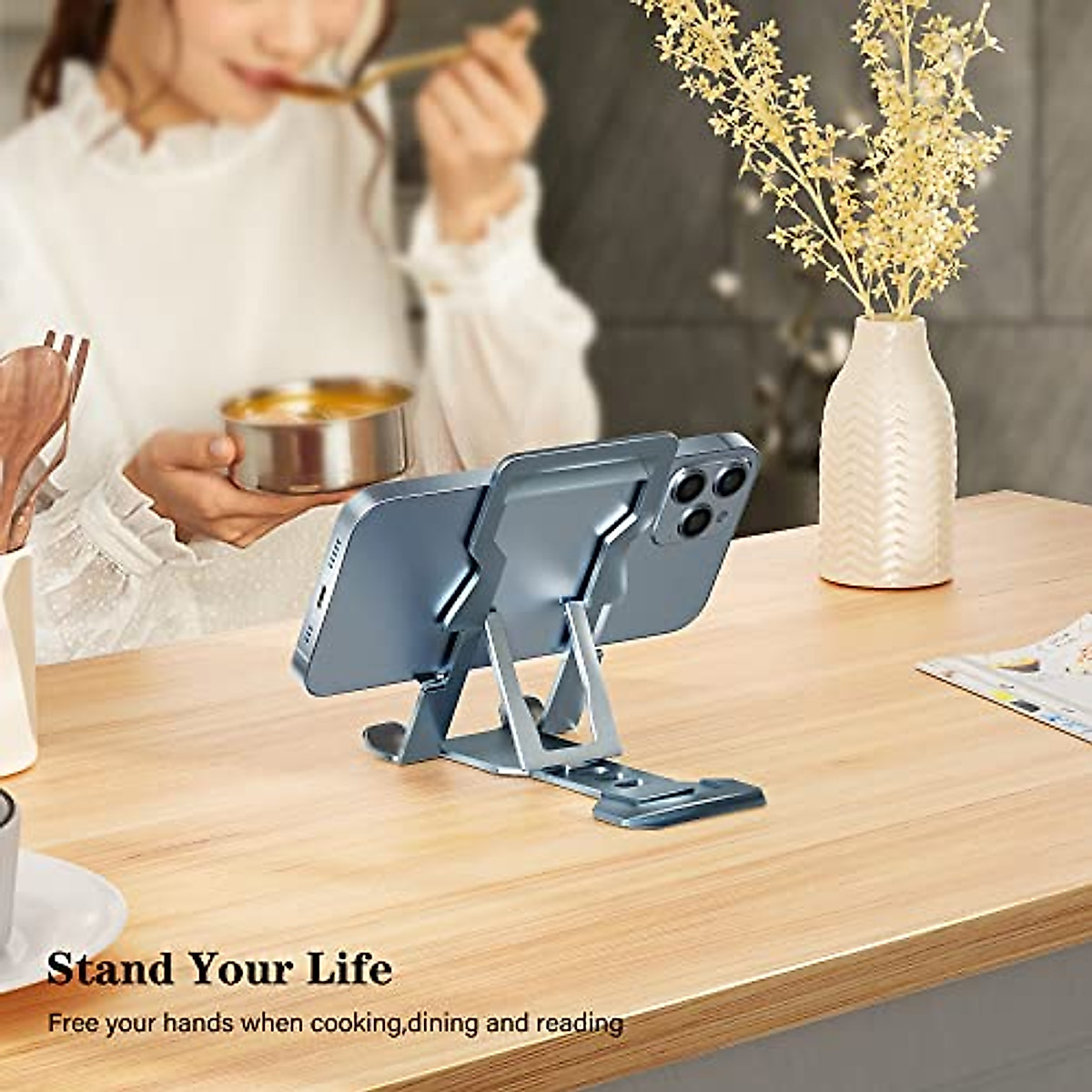 AISIERONE Portable Folding Phone Stand, Aluminum Desk Phone Stand ...