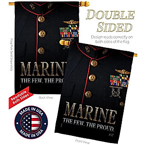 Dress Blue Marine Garden House Flag - Set Armed Forces Corps USMC Semper Fi United State American Military Veteran Retire Official - Banner Small Yard Gift Double-Sided Made in USA 28 X 40