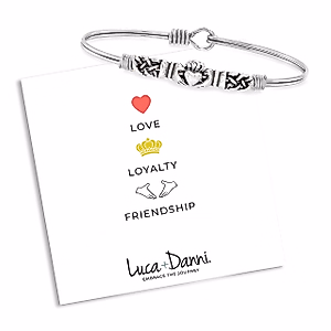 Luca + Danni Claddagh Bangle Bracelet, Irish Friendship Jewelry Gift for Women, Girls, Wear as Single or for Stacking (Silver, Regular)