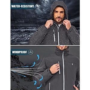 Little Donkey Andy Men's Lightweight Winter Jacket Hooded Windproof Warm Insulated Jacket for Ski Hiking (Grey XL)