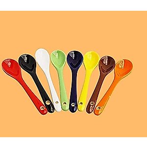 5" Ceramic Soup Spoons Porcelain Spoons for Coffee, Tea, Yogurt, Ice-cream, Appetizers and Desserts, Set of 8 (Assorted Colors)