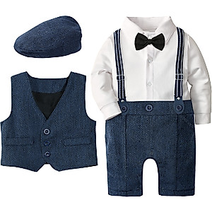 A&J DESIGN Baby Boys Suits Infant Gentleman Wedding Outfit Formal Romper Navy Blue 9-12 Months