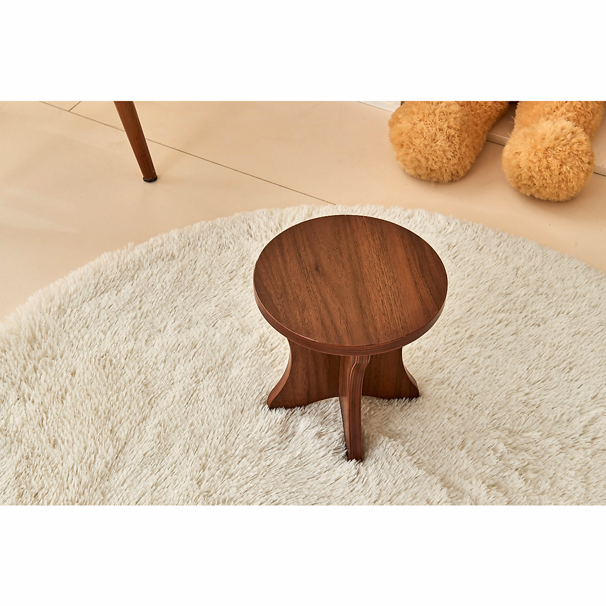 woJKod Rubberwood Toddler and Kids Standing Stool, Round-Walnut Finish